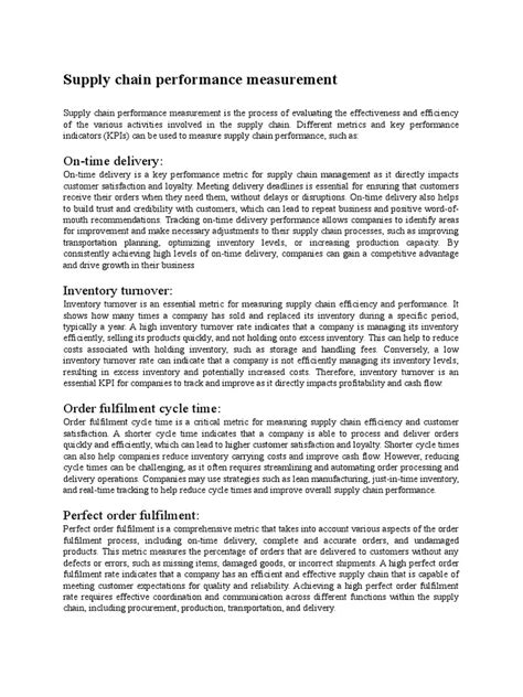 6 Supply Chain Performance Measurement Pdf Supply Chain Performance Indicator