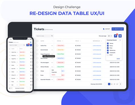 RE DESIGN DATA TABLE UX UI Behance