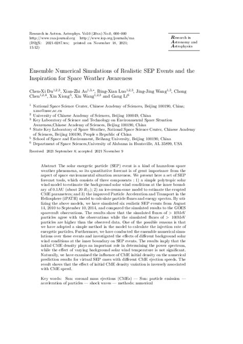 Pdf Ensemble Numerical Simulations Of Realistic Sep Events And The Inspiration For Space