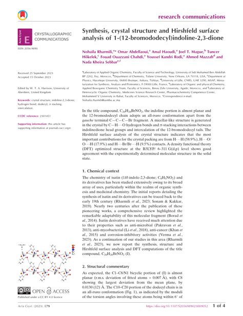 Pdf Synthesis Crystal Structure And Hirshfeld Surface Analysis Of 1