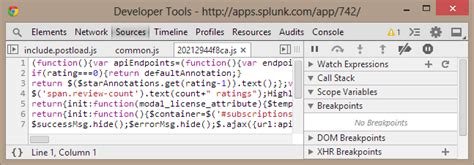 chrome developer tools debugger pretty print does not work stack
