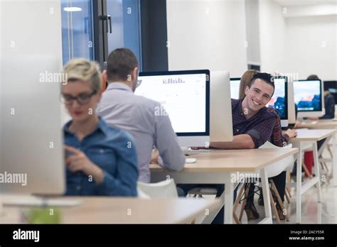 Startup Business Software Developer Working On Desktop Computer Stock