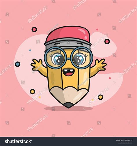 안경을 쓴 귀여운 연필 캐릭터의 벡터 스톡 벡터로열티 프리 2141149767 Shutterstock