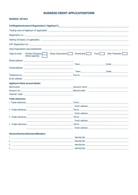 Free Printable Business Credit Application Templates Word Pdf Excel