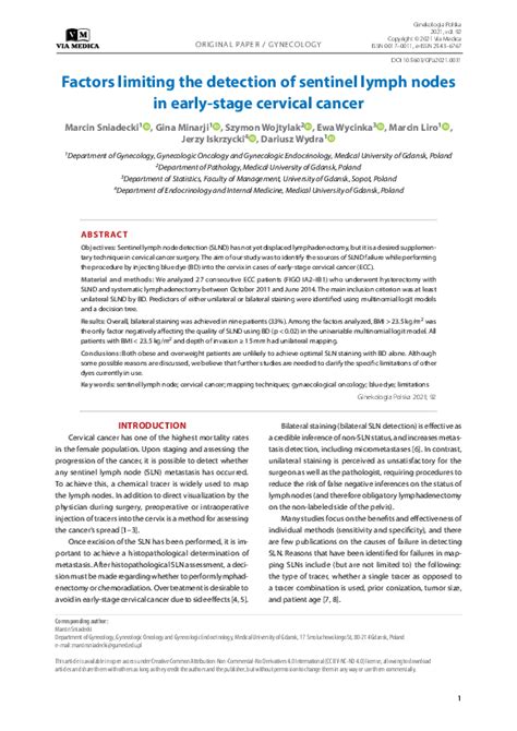 Pdf Factors Limiting The Detection Of Sentinel Lymph Nodes In Early