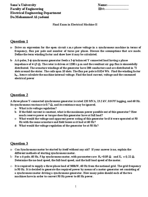Final Exam Solution Pdf Electric Generator Electrodynamics