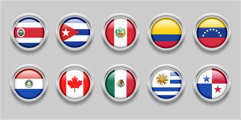 America Continent Flags Set Collection 3d Round Flag Badge Flag Costa