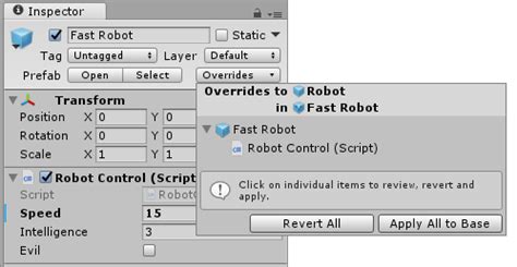 Unity Manual Prefab Variants