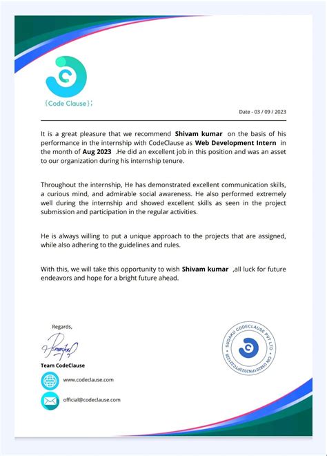 Shivam Kumar On Linkedin Connections Codeclause Codeclause Letterofrecommendation