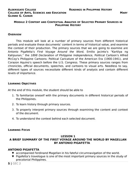 Module 2 Content And Contextual Analysis Of Selected Primary Sources In
