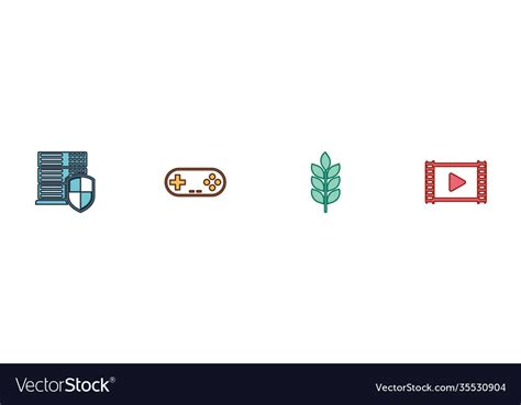 Set Server With Shield Gamepad Wheat And Play Vector Image