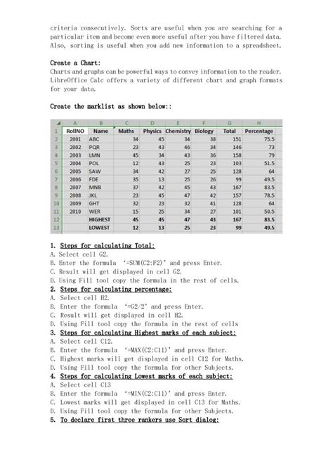 Practical No 04 Create Marksheet Using Libreoffice Calc Information Technology