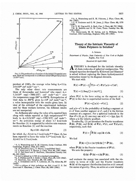 Theory Of The Intrinsic Viscosity Of Chain Polymers In Solution The Journal Of Chemical