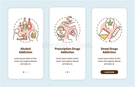 Addiction Types Onboarding Mobile App Page Screen With Concepts Stock