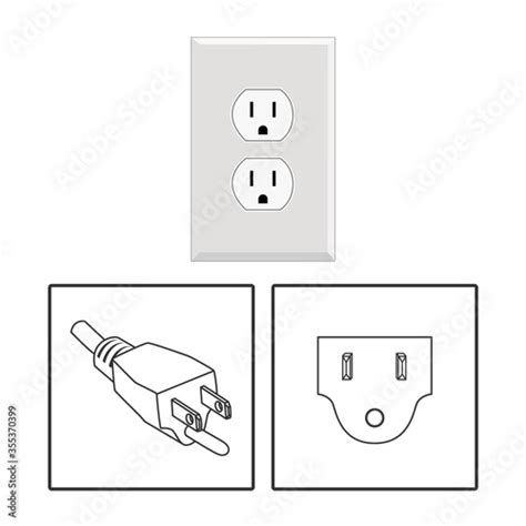 US Socket And Plug Icon Set Three Pin Socket Sheme Isolated Vector