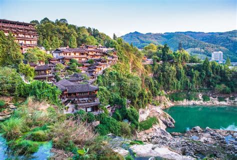 Furong Town An Ancient Town On The Waterfall Stock Image Image Of