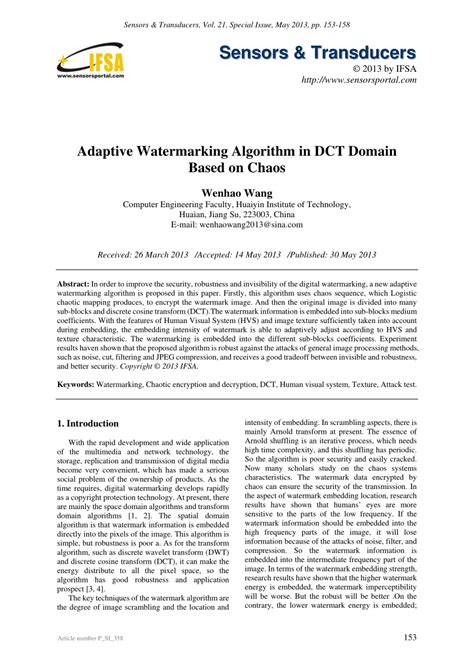 Pdf Adaptive Watermarking Algorithm In Dct Domain Based On Chaos