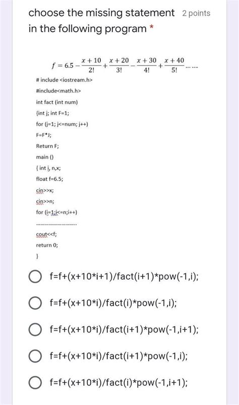 Solved Choose The Missing Statement Points In The Chegg