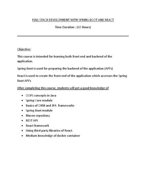 Full Stack Development With Spring Boot And React Pdf Spring