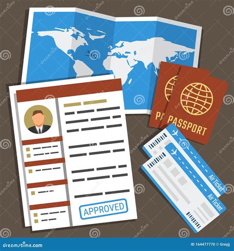 Approved Visa Form Passports Tickets And Map Travel Immigration