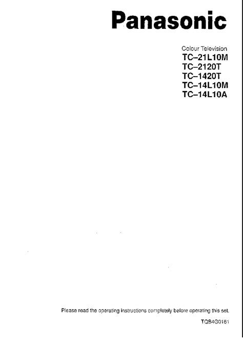 PANASONIC TC-1420T TC-14L10M TC-21L10M TC-2120T TC-14L10A USER MANUAL ...