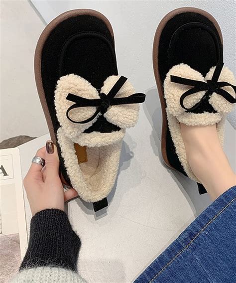 온어데일리 🖤suede🖤 스웨이드 뽀글이 리본 로퍼 3color 캐주얼 큐티 러블리 퍼안감 데일리 트렌디 베이직 스웨이드신발 로퍼 로퍼신발 Mk 4011