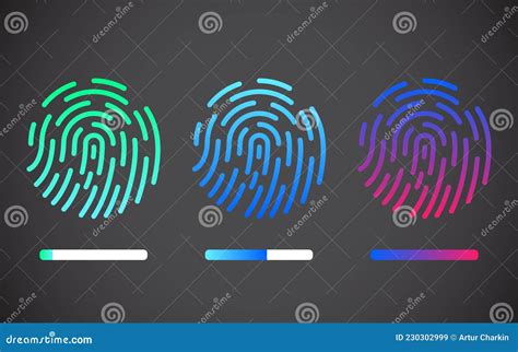 Fingerprints Biometric Identification And Cybersecurity Fingerprint Authorization Stock Vector