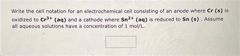 Solved Write The Cell Notation For An Electrochemical Cell