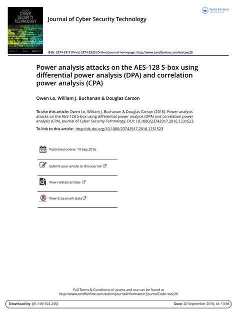 Pdf Power Analysis Attacks On The Aes 128 S Box Using Differential Power Analysis Dpa And