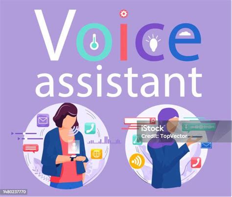 음성 도우미 스마트 스피커 가상 비서 사운드 로봇 음성 제어 스마트 스피커를 사용하는 사람들 Brand Name Online Messaging Platform에 대한 스톡