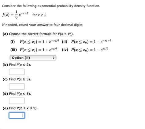 Solved Consider The Following Exponential Probability