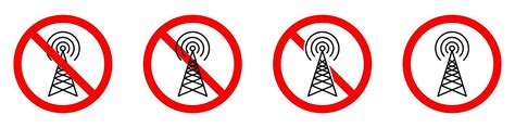 Set Of Icons Depicting Antenna Ban And No Signal Prohibition Of Wifi Signal Vector Stop