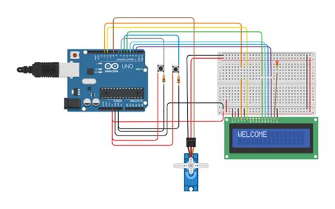circuit design servo lcd 2 push buttons tinkercad