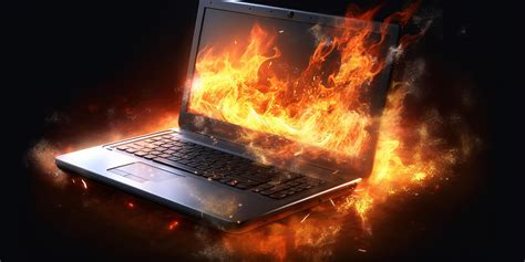 Laptop Burning In Flames On A Dark Background With 23847404 Stock