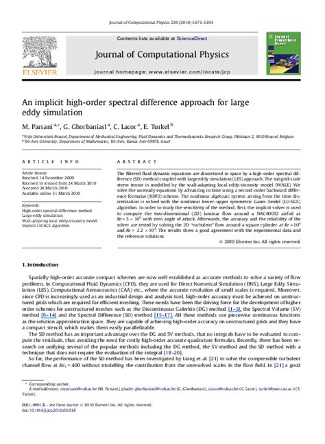 Pdf An Implicit High Order Spectral Difference Approach For Large Eddy Simulation