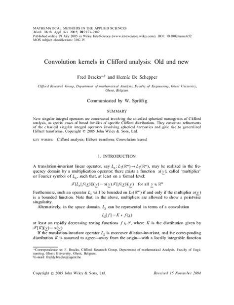 Pdf Convolution Kernels In Clifford Analysis Old And New