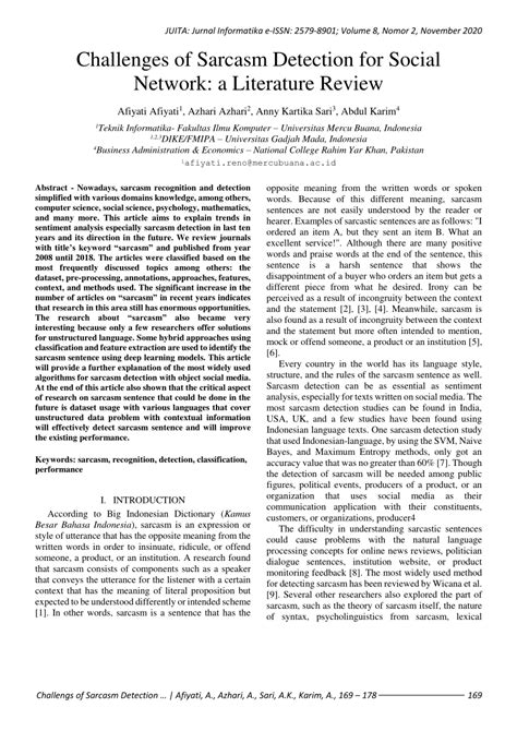 Pdf Challenges Of Sarcasm Detection For Social Network A Literature Review