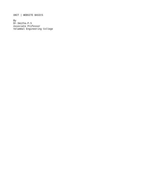 unit website basics by dr smitha p s associate professor velammal