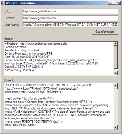 Geekpedia • Programming Tutorial Getting Web Page Content And Headers