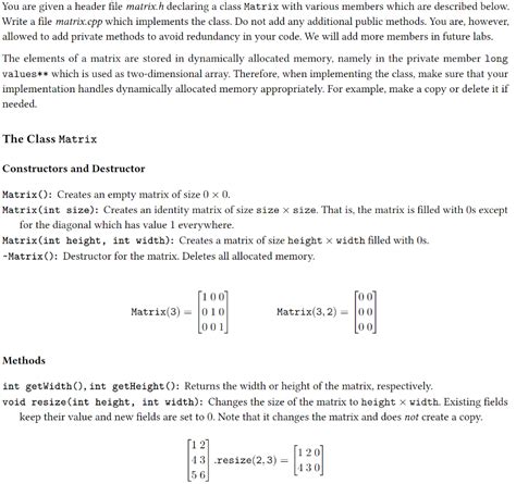 Solved You Are Given A Header File Matrix H Declaring A Chegg
