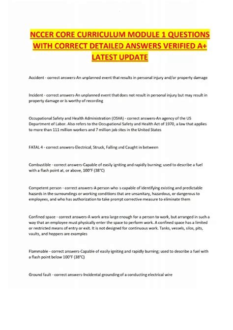 Nccer Core Curriculum Module 1 Questions With Correct Detailed Answers Verified A Latest Update