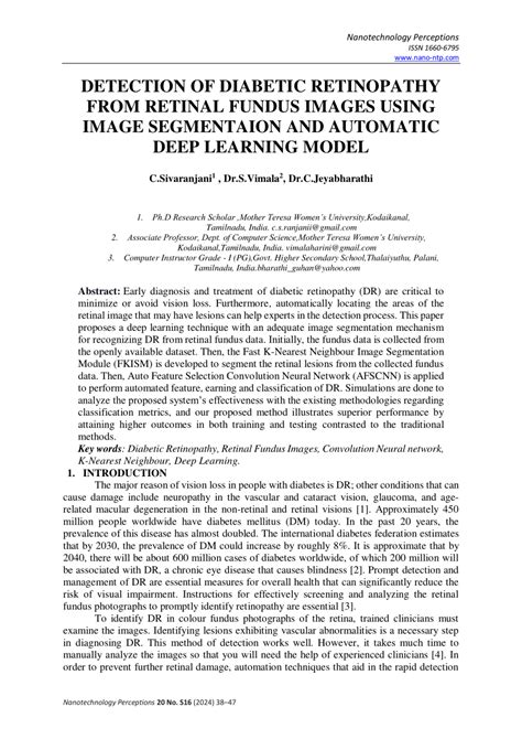 Pdf Detection Of Diabetic Retinopathy From Retinal Fundus Images