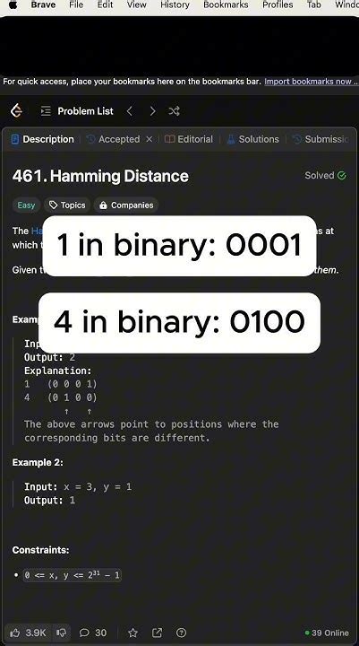Leetcode 461 Hamming Distance Coding Python Faang Programming
