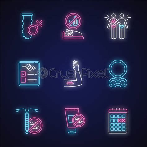 Safe Sex Neon Light Icons Set Female Vaginal Condom Male Stock Vector Crushpixel