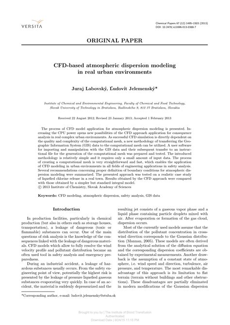 pdf cfd based atmospheric dispersion modeling in real urban environments