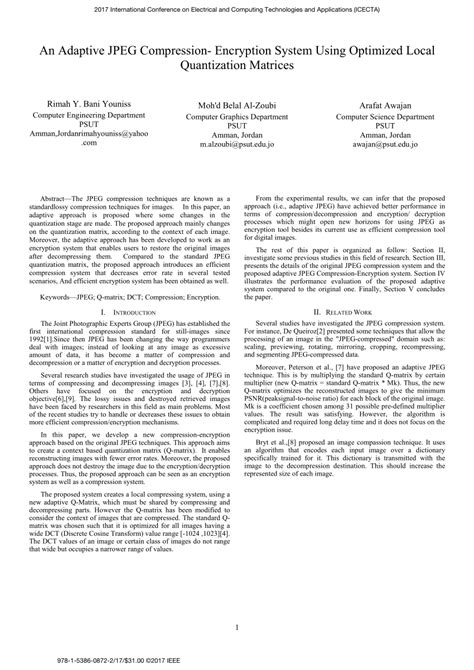 Pdf An Adaptive Jpeg Compression Encryption System Using Optimized Local Quantization Matrices