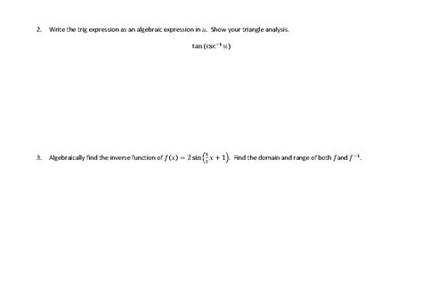 Solved 2 Write The Trig Expression As An Algebraic