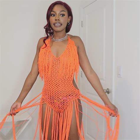Fringe Tassel Swimsuit Cover Up In Orange Size 4 Depop