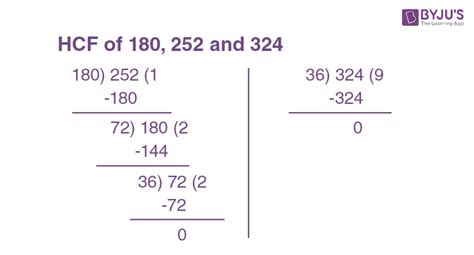 Hcf Of 180 252 And 324 How To Find Hcf Of 180 252 And 324