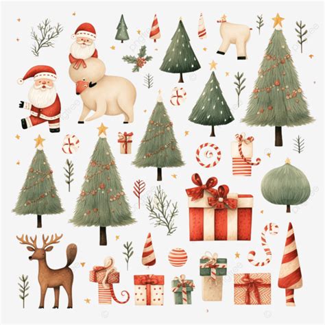 산타클로스와 함께 크리스마스 개체 컬렉션 크리스마스 트리 순록 선물 Png 일러스트 및 이미지 에 대한 무료 다운로드 Pngtree